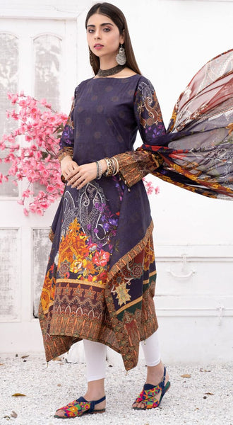 Esha 3 Pcs Frock Digital Printed Lawn with Chiffon Dupatta - BE110 ...